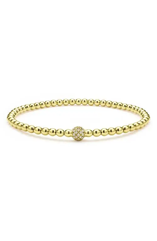 Lagos Pavé Diamond Ball Caviar Stretch Bracelet - Gold