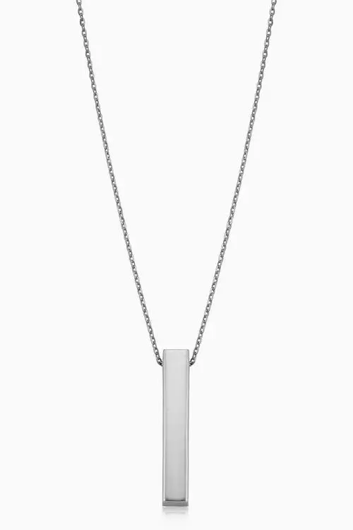 ORADINA 10k Gold Brooklyn Bar Pendant Necklace - White Gold
