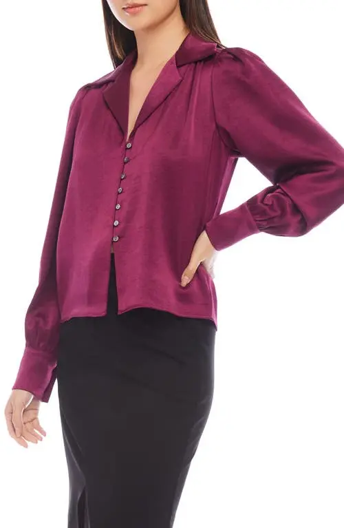 Karen Kane Satin Button-up Shirt - Wine
