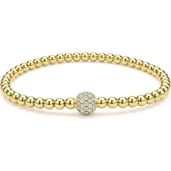 Lagos Pavé Diamond Ball Caviar Stretch Bracelet - Gold