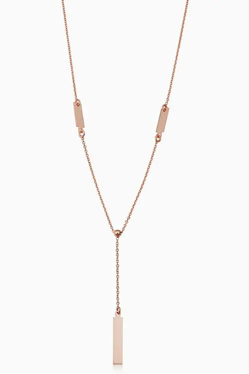 ORADINA 14k Gold Bar Drop Necklace - Rose Gold