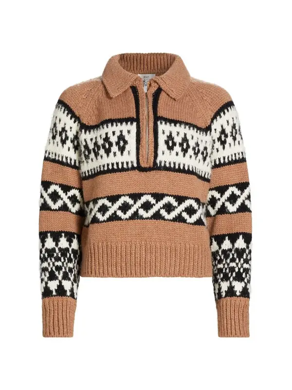 A.L.C. Carter Intarsia Merino-wool Half-zip Sweater - Camel Multi