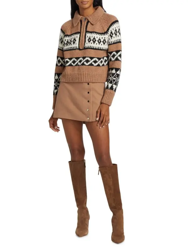 A.L.C. Carter Intarsia Merino-wool Half-zip Sweater - Camel Multi