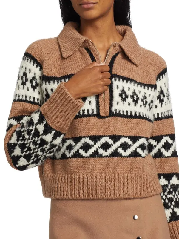 A.L.C. Carter Intarsia Merino-wool Half-zip Sweater - Camel Multi