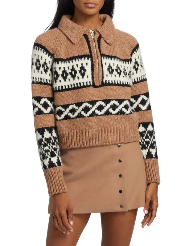 A.L.C. Carter Intarsia Merino-wool Half-zip Sweater - Camel Multi