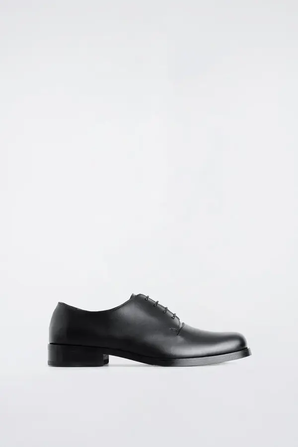 Cos Square-toe Leather Derby Shoes - Black