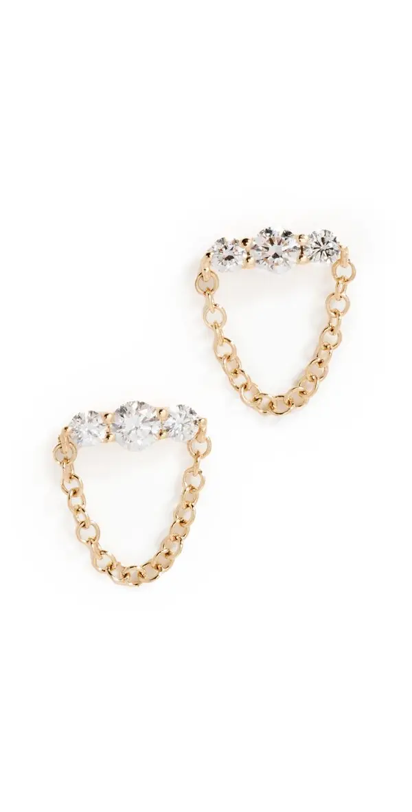 Ef Collection 14k Graduated Diamond Chain Stud Earrings - Gold