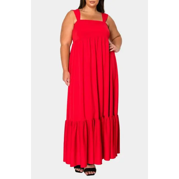 L I V D Angelika Ruffle Hem Sleeveless Maxi Dress - Red