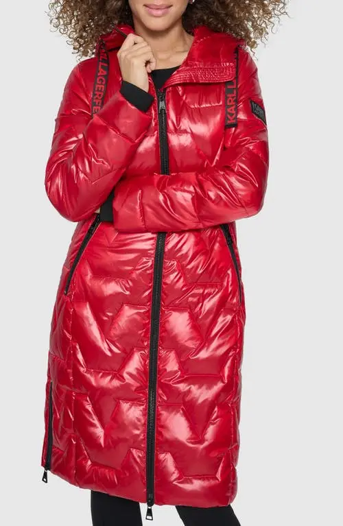 Karl Lagerfeld Paris Zigzag Hooded Puffer Coat