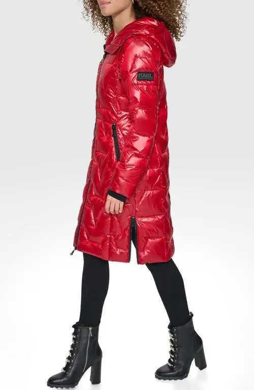 Karl Lagerfeld Paris Zigzag Hooded Puffer Coat