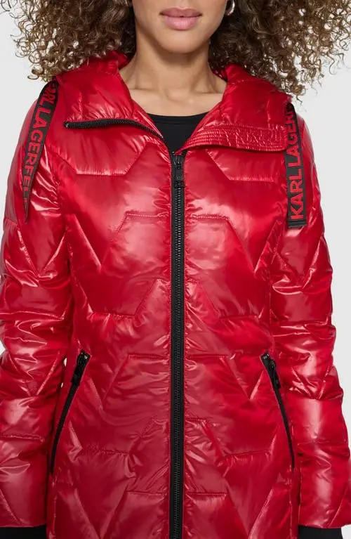 Karl Lagerfeld Paris Zigzag Hooded Puffer Coat