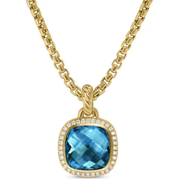 David Yurman Albion® Pendant In 18k Yellow Gold With Diamonds - Hampton Blue Topaz