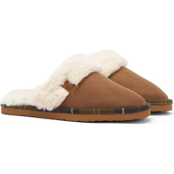 Barbour Claudia Faux Fur Lined Scuff Slipper - Camel