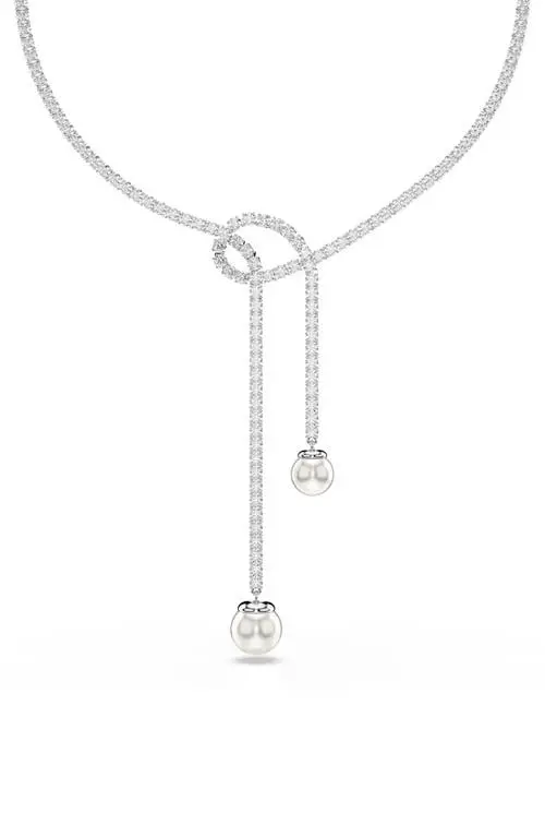 SWAROVSKI Matrix Faux Pearl Tennis Necklace - Silver/ White