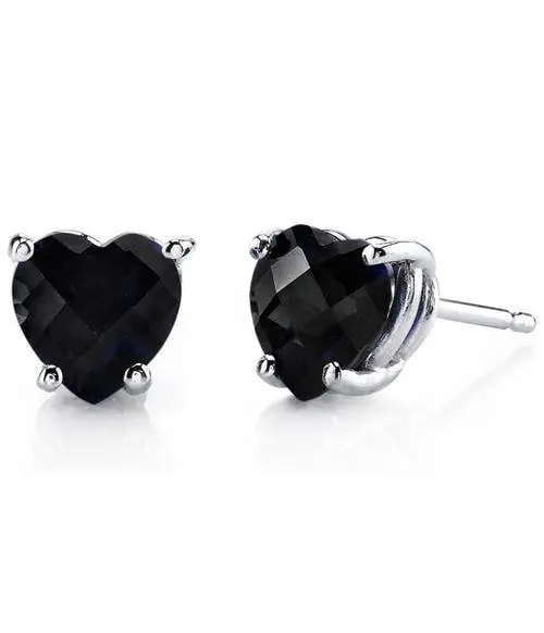DONATELLO GIAN Name' Solid Sterling Silver Created Gemstone Heart Stud Earrings - Black Saphire