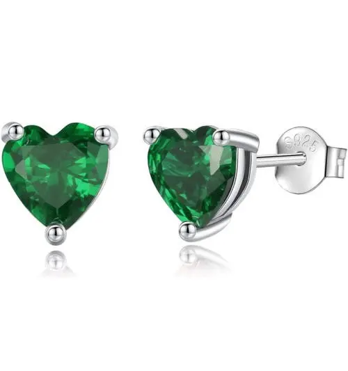 DONATELLO GIAN Name' Solid Sterling Silver Created Gemstone Heart Stud Earrings - Emerald