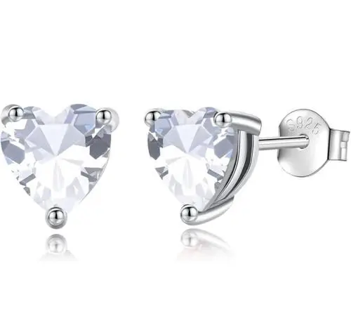 DONATELLO GIAN Name' Solid Sterling Silver Created Gemstone Heart Stud Earrings - White Topaz
