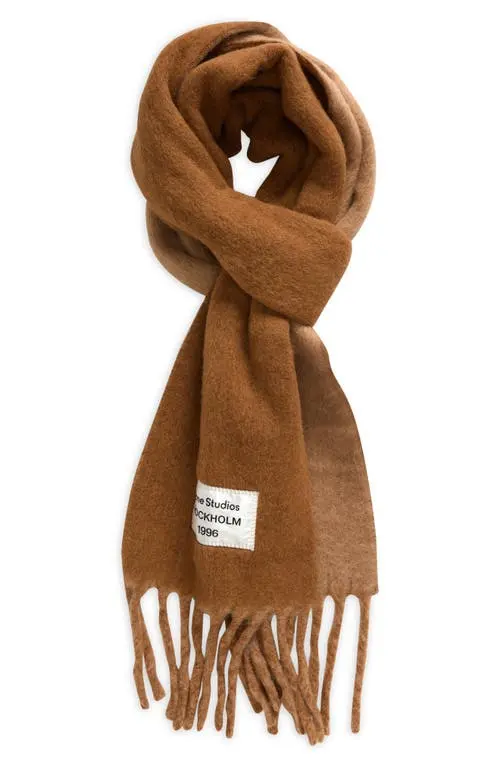 Acne Studios Logo Label Alpaca & Wool Blend Fringe Scarf - Camel/ Beige