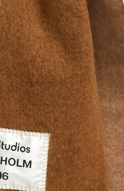 Acne Studios Logo Label Alpaca & Wool Blend Fringe Scarf - Camel/ Beige
