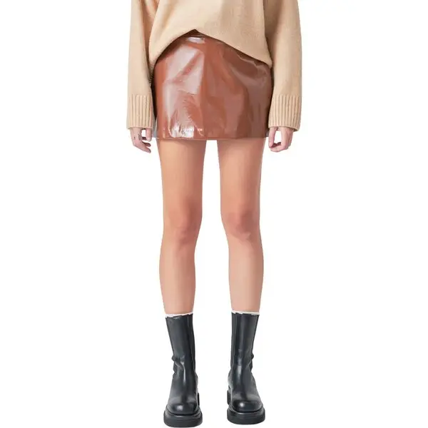 GREY LAB Faux Leather Skort - Brown