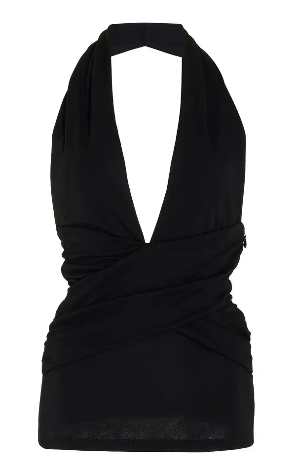 Carolina Herrera Gathered Jersey Halter Top - Black