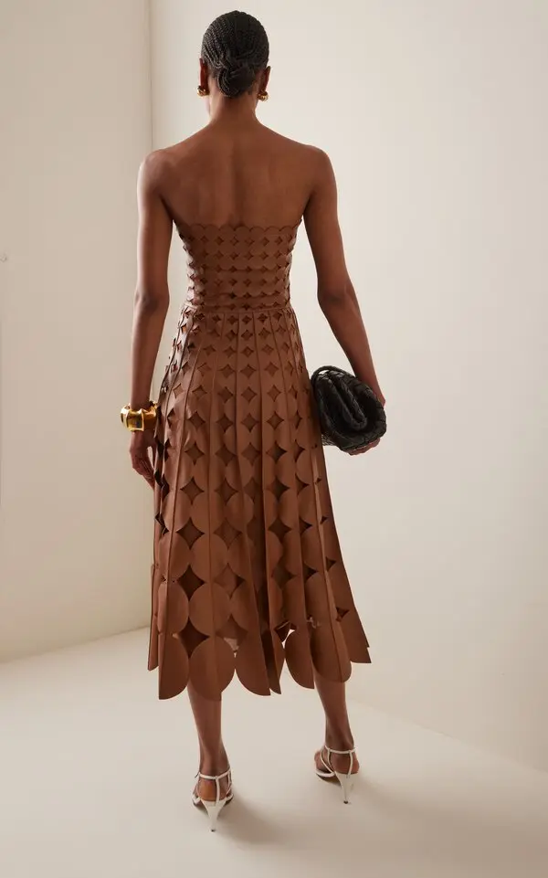 princess polly baby blue dress Oscar De La Renta Cutout Leather Midi Dress - Cognac