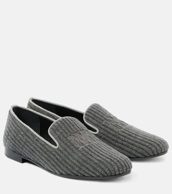 Max Mara Logo Embroidered Velvet Corduroy Loafers