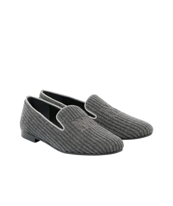 Max Mara Logo Embroidered Velvet Corduroy Loafers