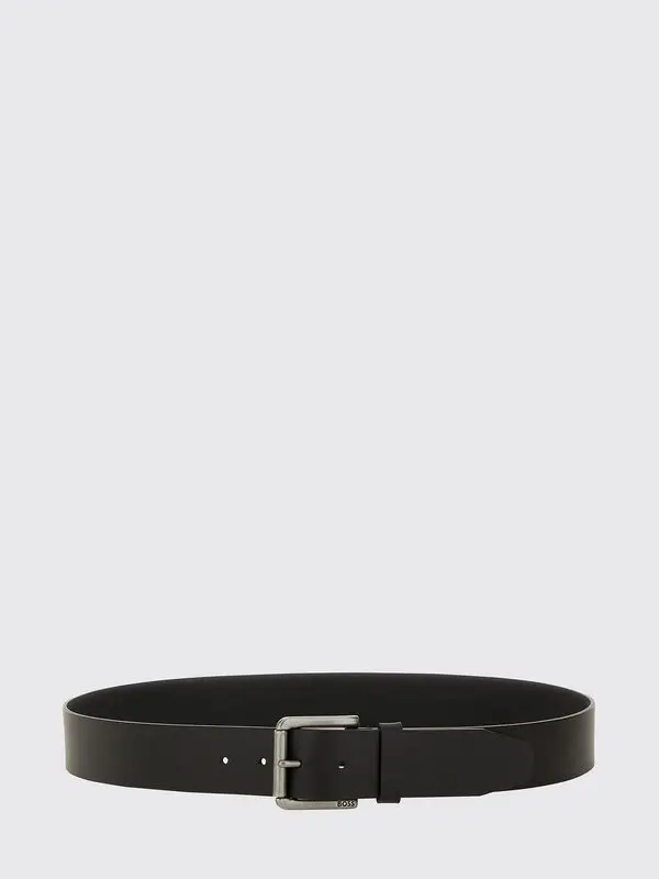 BOSS Leather Belt With Silver-tone Buckle - Black