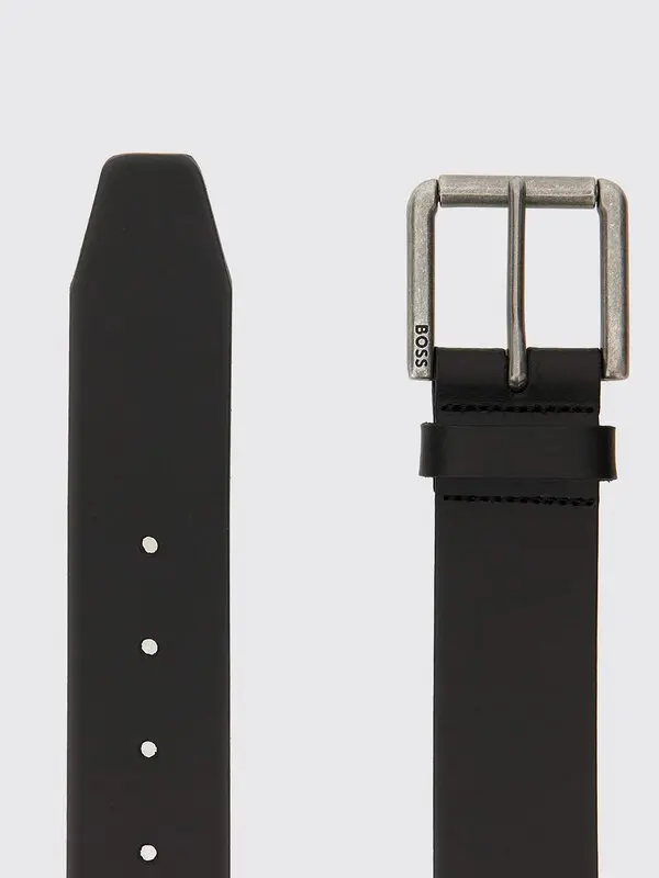 BOSS Leather Belt With Silver-tone Buckle - Black