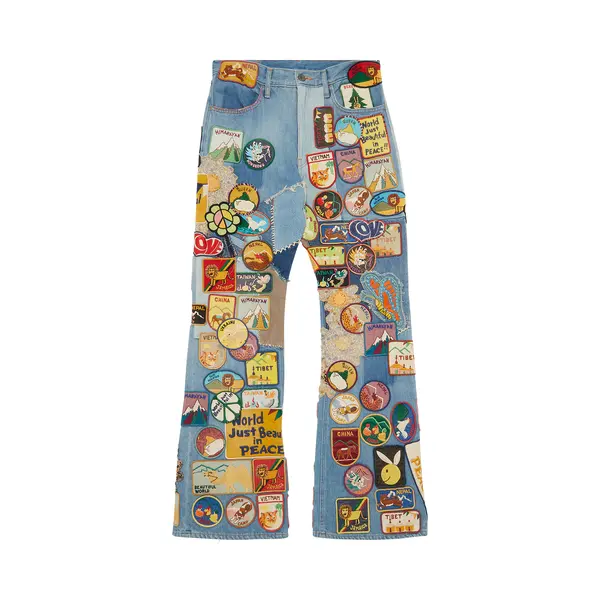 Kapital Beautiful World 12.05oz Denim 5p Rat Flare Pants - Blue
