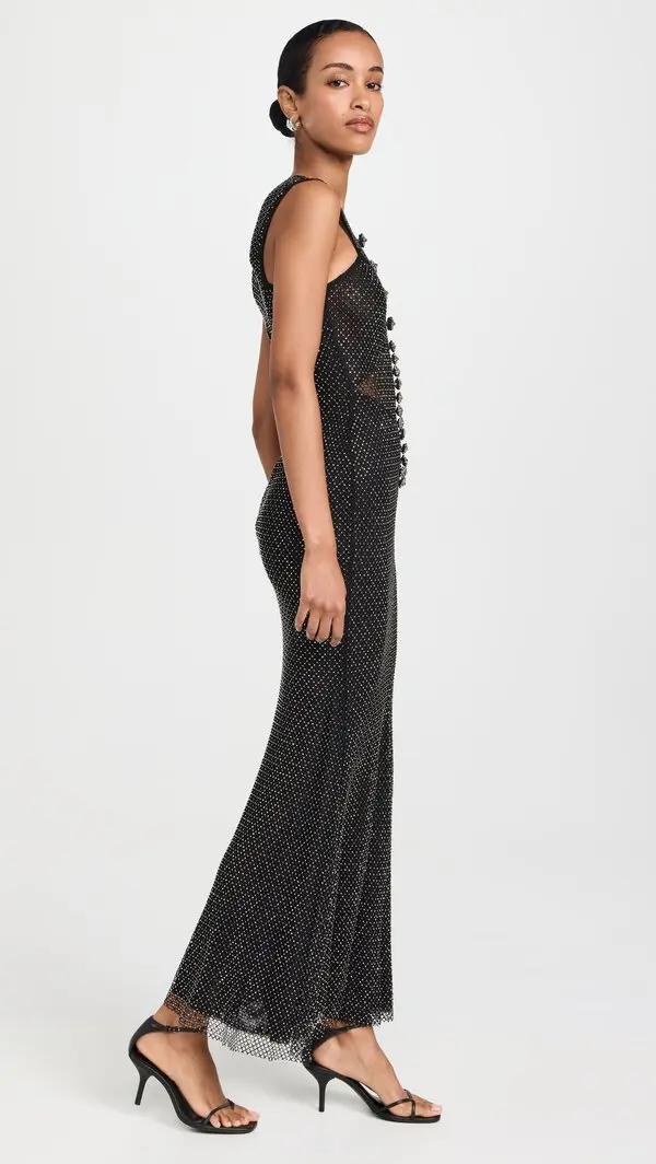 Self-Portrait Rhinestone Fishnet Crossover Midi Dress In Black - 50% Off |  Editorialist