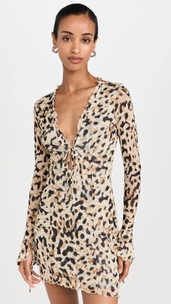 RESA Sloane Mini Dress With Abstract Print And Tie Cuffs