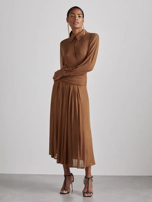 REISS Saffron Atelier Gathered Georgette Maxi Dress