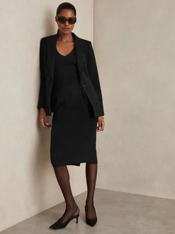 REISS Gabi Tailored Midi Suit Skirt - Black