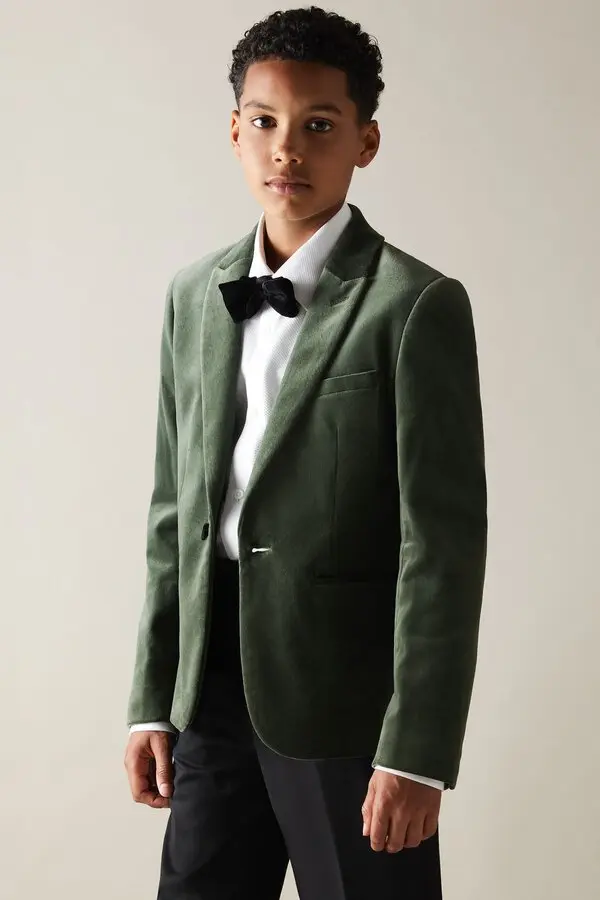 Reiss Apsara 9-13 Yrs Velvet Single Breasted Blazer - Sage Green |  Editorialist