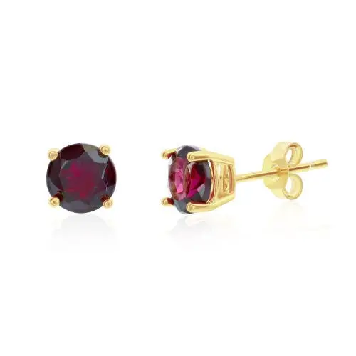 DONATELLO GIAN Sterling Silver Garnet Stud Earrings - Gold