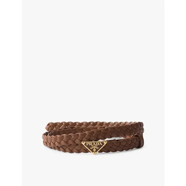 Prada Branded-buckle Braided Leather Belt - Brown