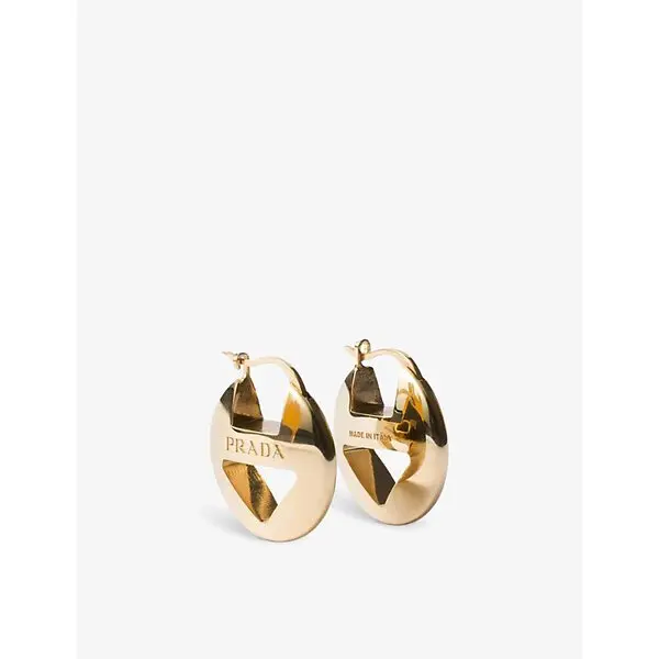 Prada Brand-engraved Metal Hoop Earrings - Gold/silver