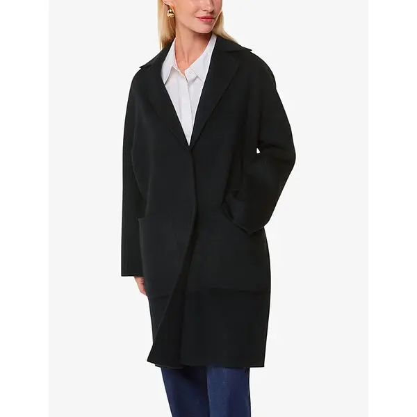 Whistles Revere-Collar Wool-Blend Coat Black Editorialist