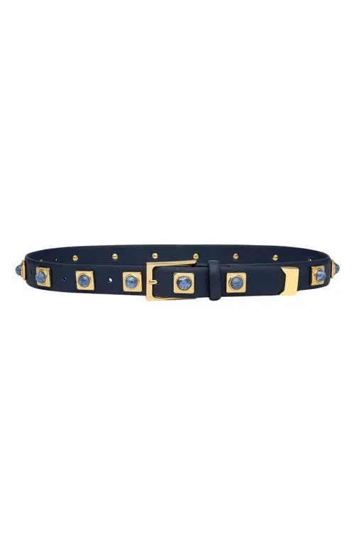 AUREUM No. 2 Studded Leather Belt - Navy/gold