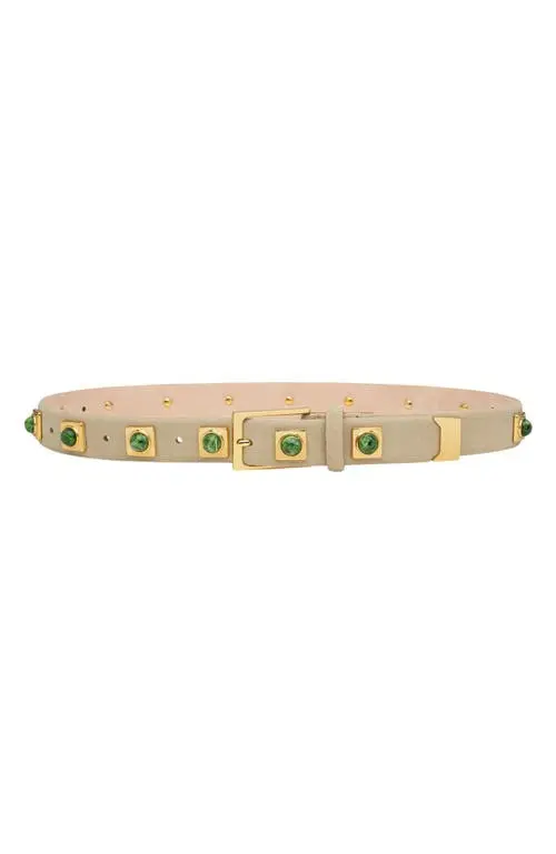 AUREUM No. 2 Studded Leather Belt - Oat/gold Green Stud