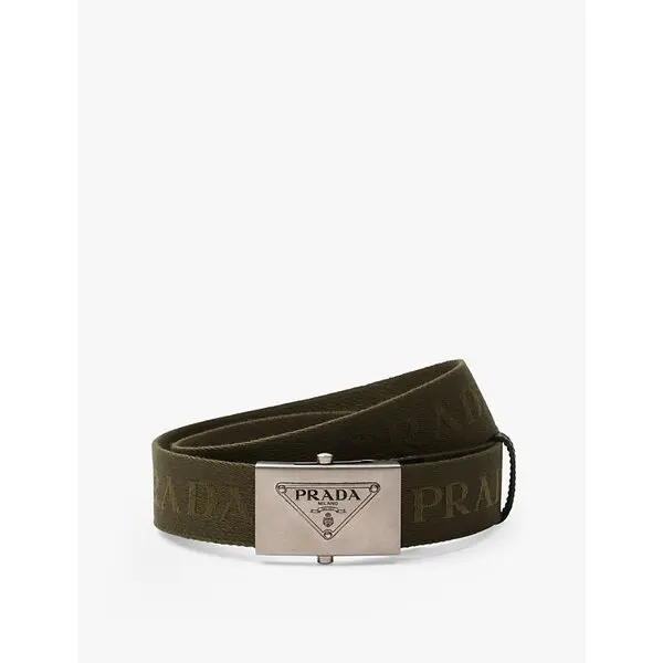 Prada Brand-text Engraved-buckle Woven Belt