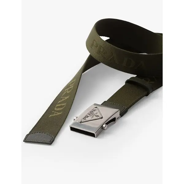 Prada Brand-text Engraved-buckle Woven Belt
