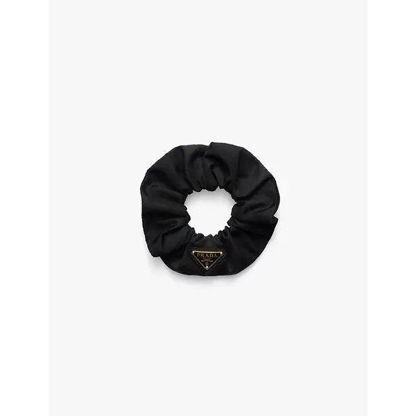 Prada Re-nylon Logo-plaque Woven Scrunchie - Black