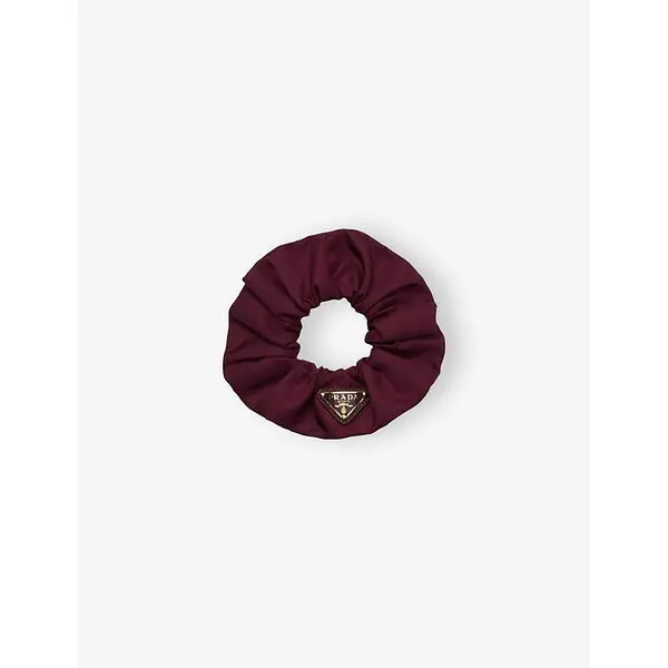 Prada Re-nylon Logo-plaque Woven Scrunchie - Burgundy