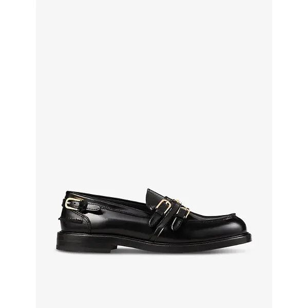 Sandro Buckle Polished Leather Loafers - Noir / Gris