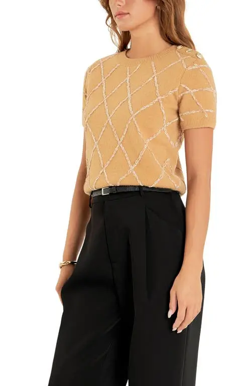 Endless Rose Diamond Pattern Short Sleeve Sweater