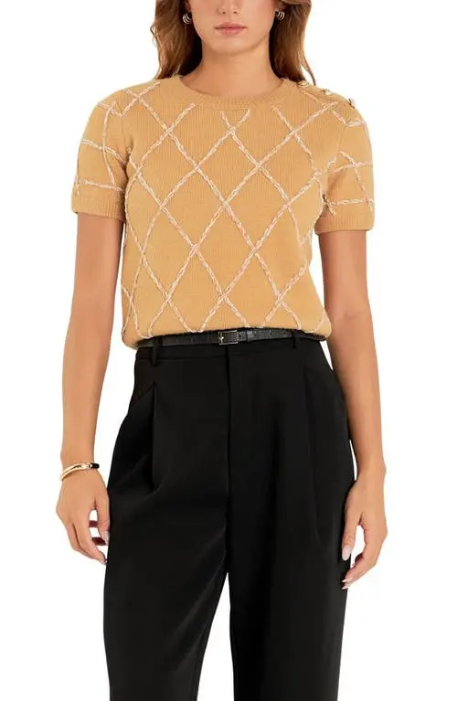 Endless Rose Diamond Pattern Short Sleeve Sweater