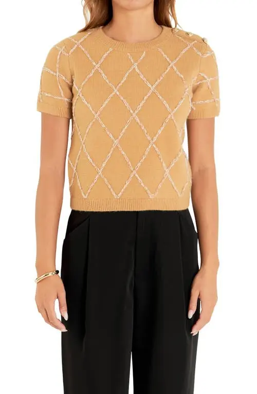 Endless Rose Diamond Pattern Short Sleeve Sweater